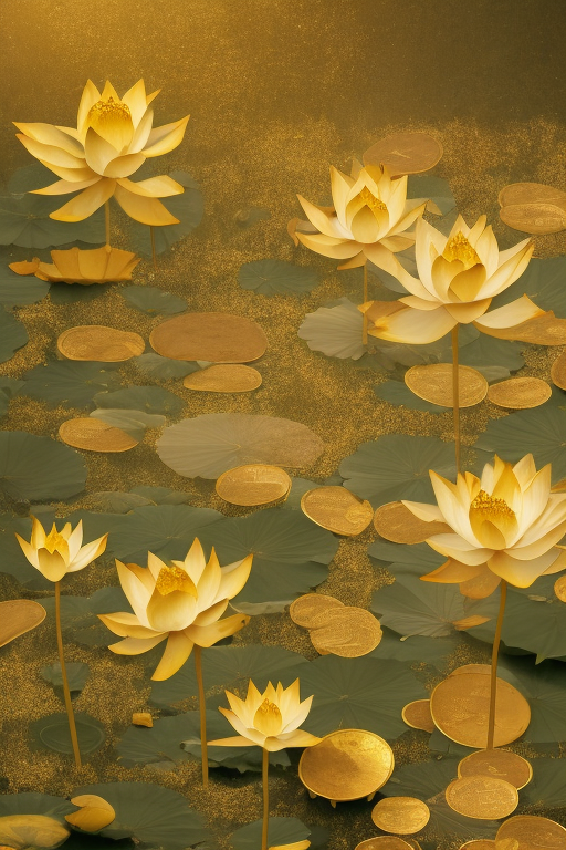 Openjourney prompt: A lotus is covered with gold coins, - PromptHero