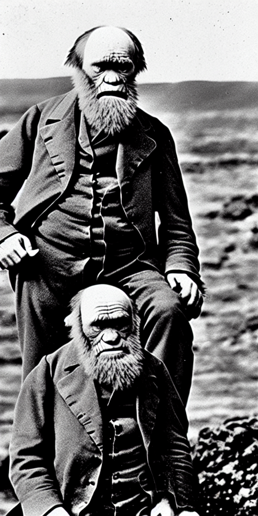 Stable Diffusion prompt: ape-faced charles darwin sitting - PromptHero
