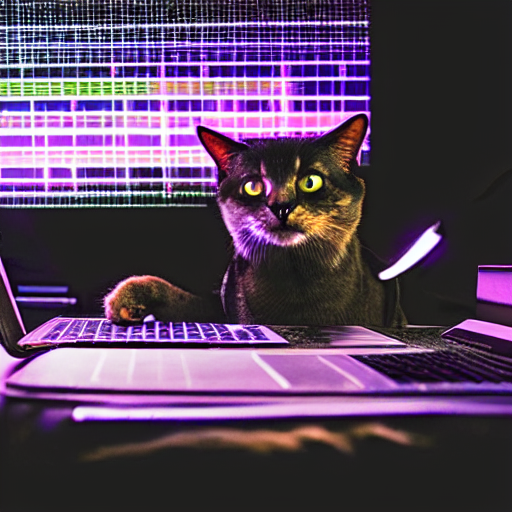 Stable Diffusion prompt: cat, hacking, night, cyberpunk - PromptHero