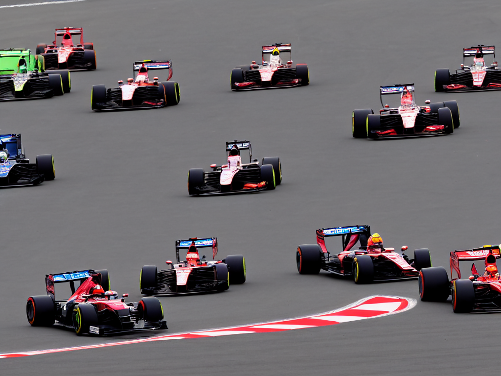 Stable Diffusion prompt: Formula one carrs racing behind - PromptHero