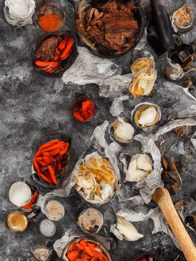 Stable Diffusion prompt: Close-up top view of ingredients - PromptHero