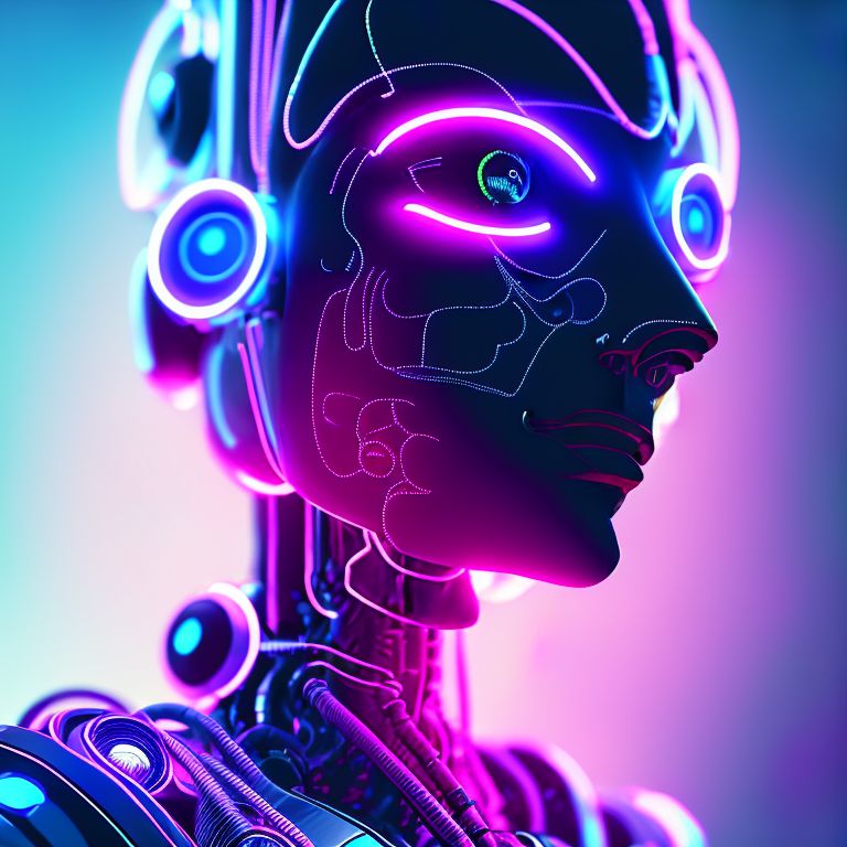 Openjourney prompt: Profile picture of a cyberpunk bot, - PromptHero