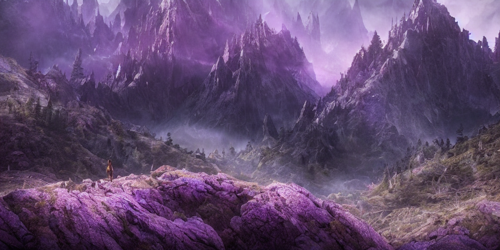 Stable Diffusion prompt: mountains, purple light, - PromptHero