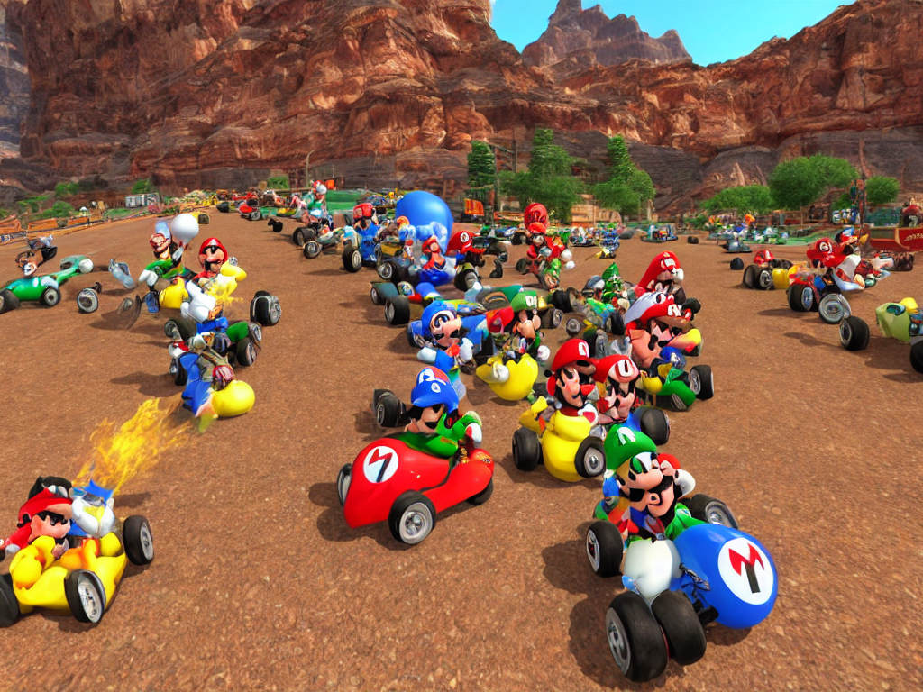 Stable Diffusion prompt: Mario Bros kart race in the gran - PromptHero
