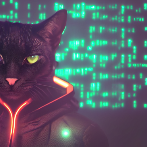 Stable Diffusion prompt: cat, hacking, night, cyberpunk, - PromptHero