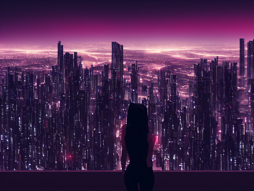 Stable Diffusion prompt: girl overlooking a cyberpunk - PromptHero