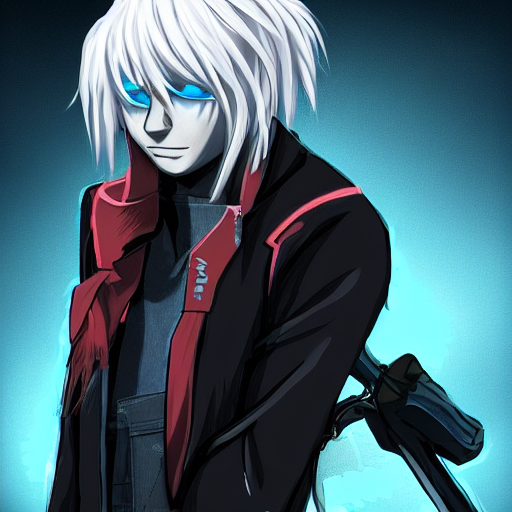 Stable Diffusion prompt: anime guy, white hair, cyberpunk - PromptHero