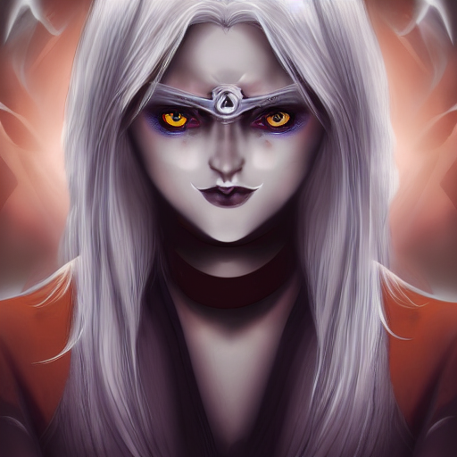 Stable Diffusion prompt: white hair, orange iris, female, - PromptHero