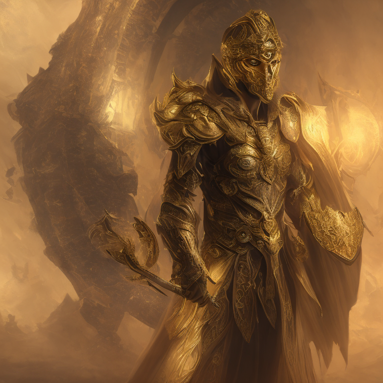 Openjourney prompt: Hero with a golden mask, facelees - PromptHero