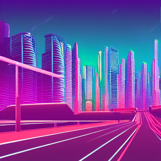 Stable Diffusion prompt: synthwave landscape with a city, - PromptHero