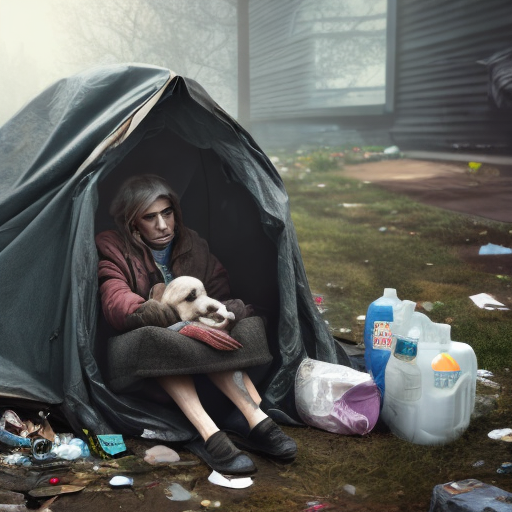 Openjourney prompt: A faceless homeless woman sits with - PromptHero