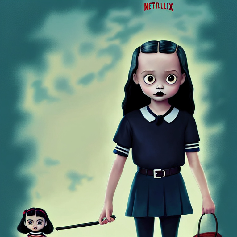 Stable Diffusion prompt: Portrait of cute baby Wednesday - PromptHero