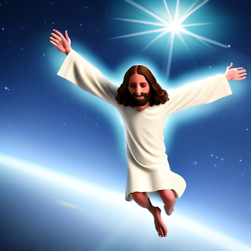 Mo-Di Diffusion prompt: Jesus flying down on in a UFO to - PromptHero