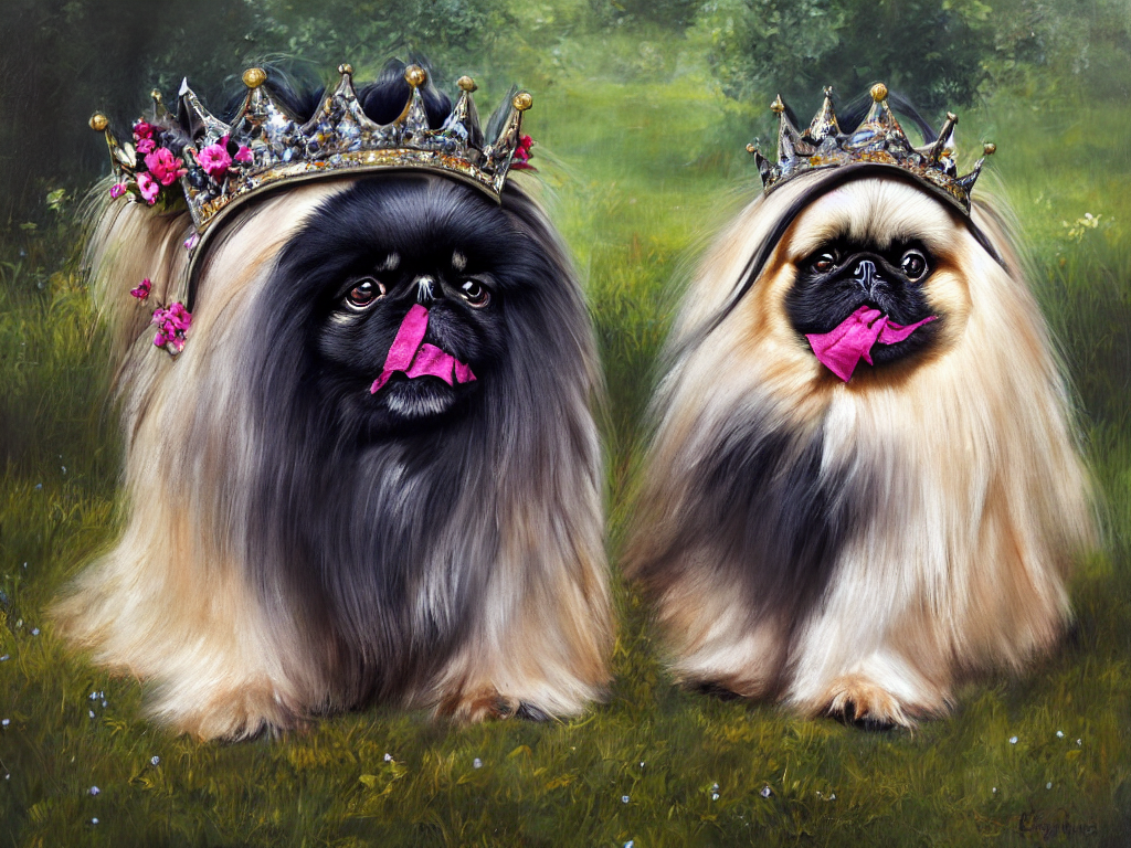 Stable Diffusion prompt: Royal pekingese dog wearing a - PromptHero
