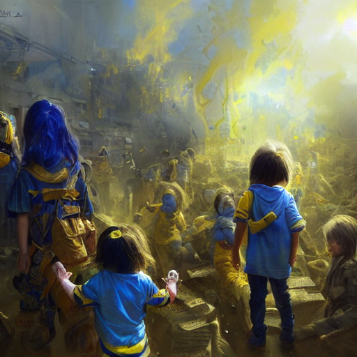 Stable Diffusion prompt: Children wearing blue and yellow - PromptHero