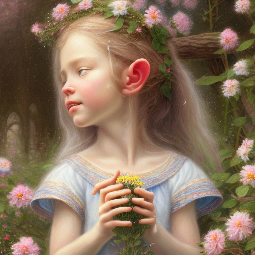 Openjourney prompt: Elf smelling a flower | rainy day | - PromptHero