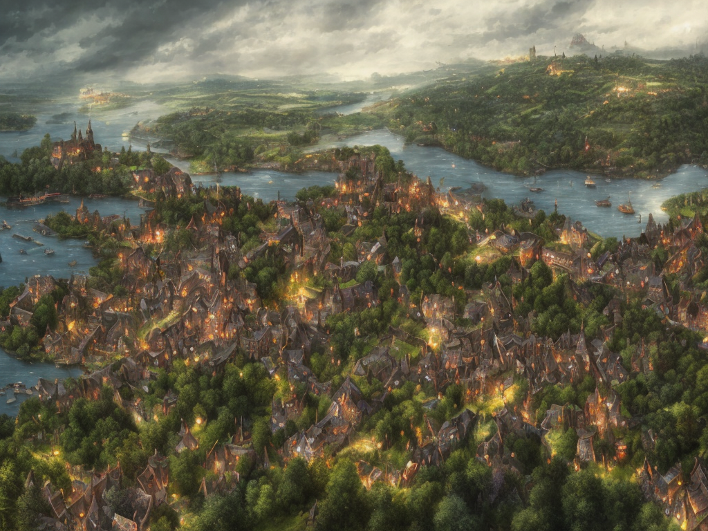 Openjourney prompt: view from castle down on medieval - PromptHero