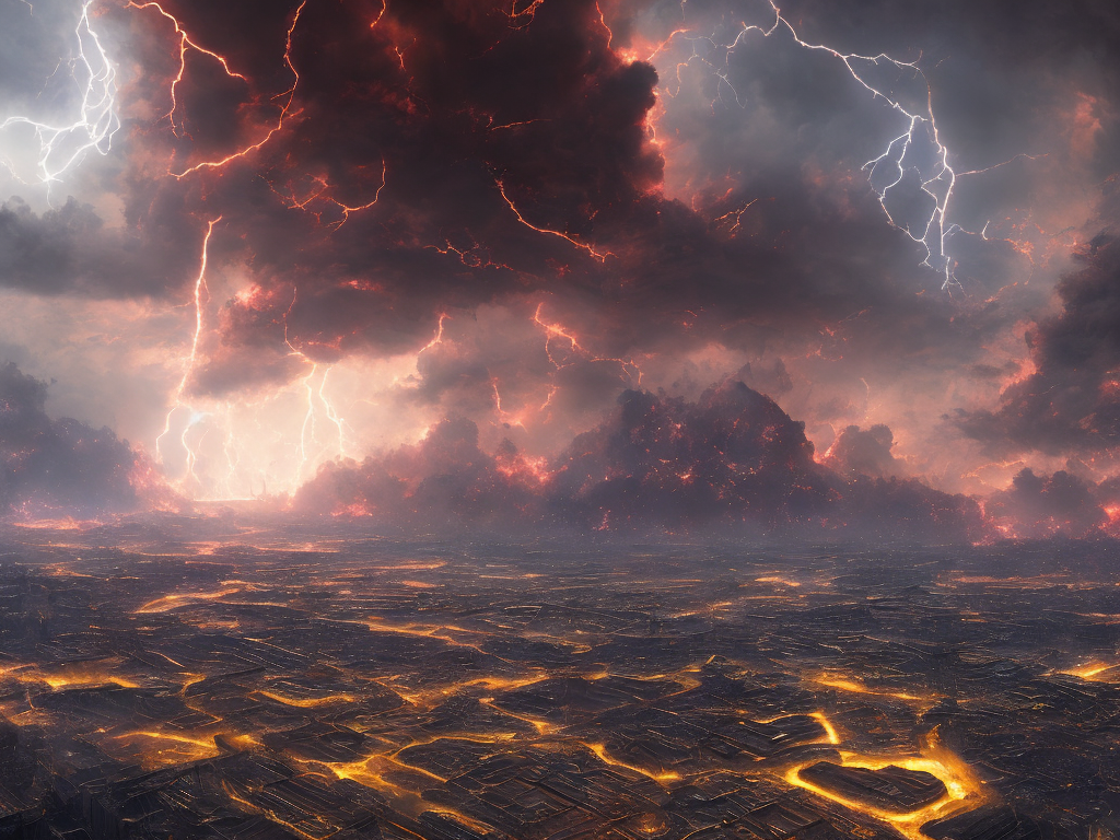 Openjourney prompt: A world of fire, Alien city, - PromptHero