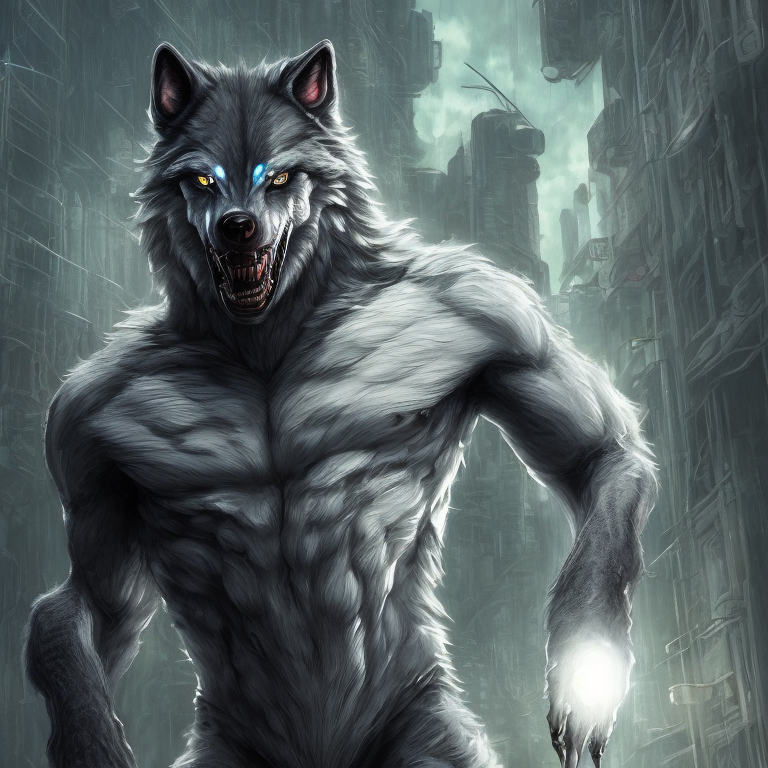 Openjourney prompt: The Werewolf , android , in dark - PromptHero