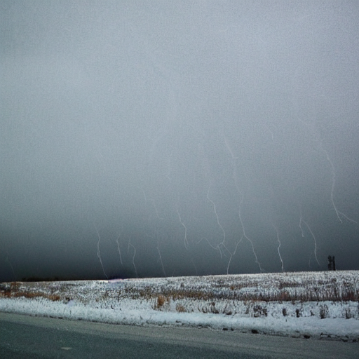 Stable Diffusion prompt: A thunder storm during a snowing - PromptHero