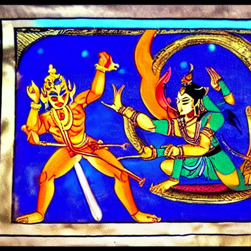 Stable Diffusion prompt: Fight between Kalki Avatar of - PromptHero