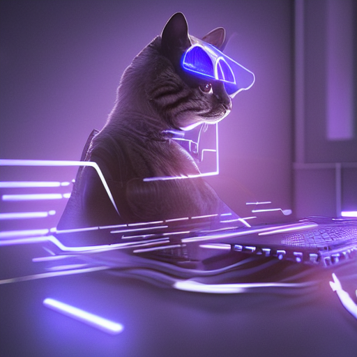 Stable Diffusion prompt: cat, hacking, night, cyberpunk, - PromptHero