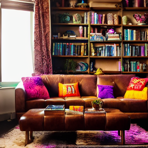 Stable Diffusion prompt: Cozy yet psychadelic living room - PromptHero