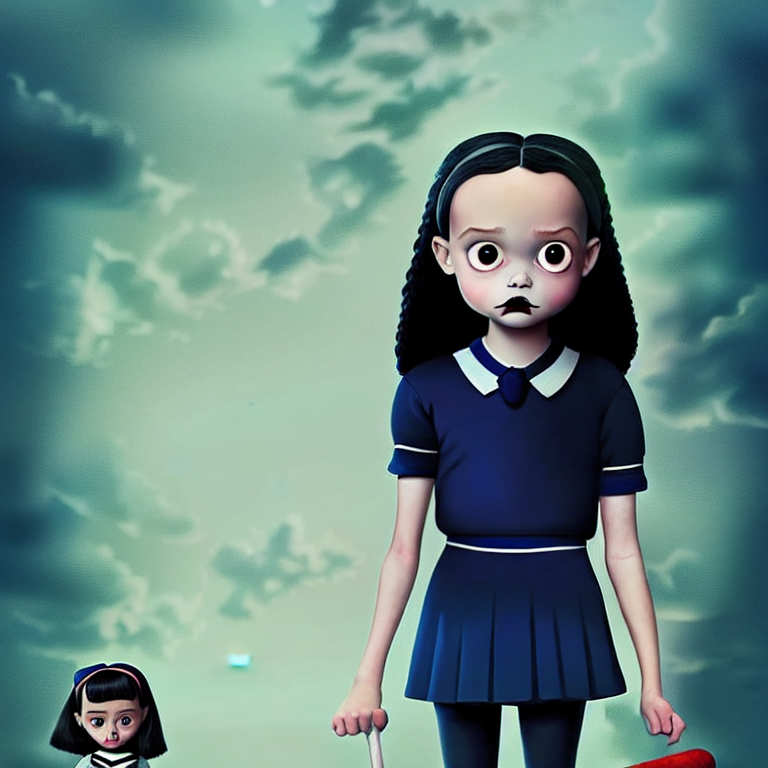 Stable Diffusion prompt: Portrait of cute baby Wednesday - PromptHero