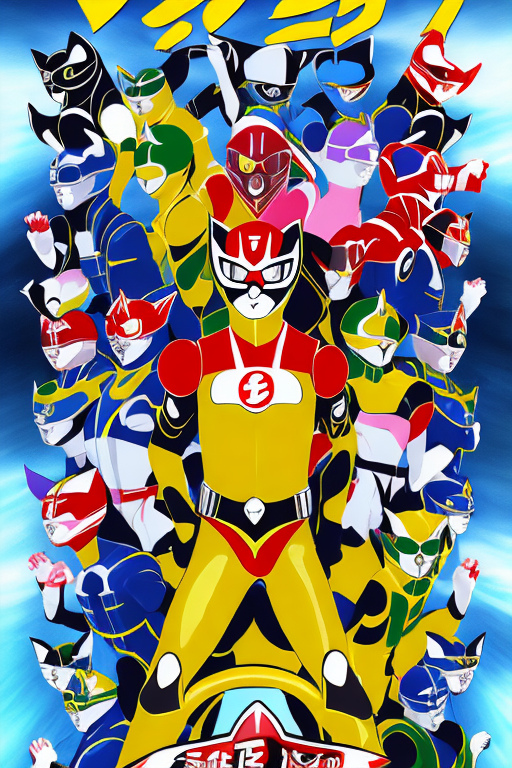 Openjourney prompt: cat super sentai --v 4 --chaos 1 - PromptHero