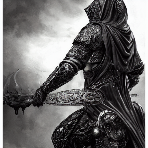 Stable Diffusion prompt: A hooded knight rides a black - PromptHero