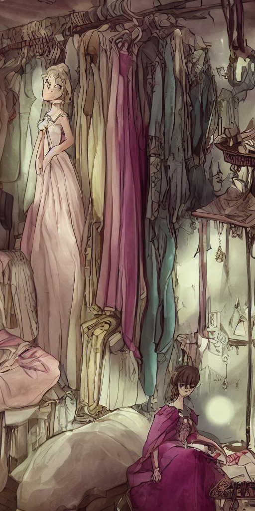 Stable Diffusion prompt: The clothes in the wardrobe, the - PromptHero