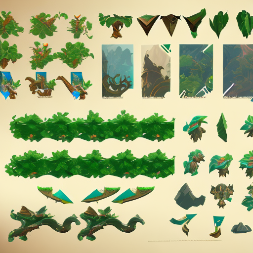 Openjourney prompt: jungle assets sheet concept. zelda - PromptHero