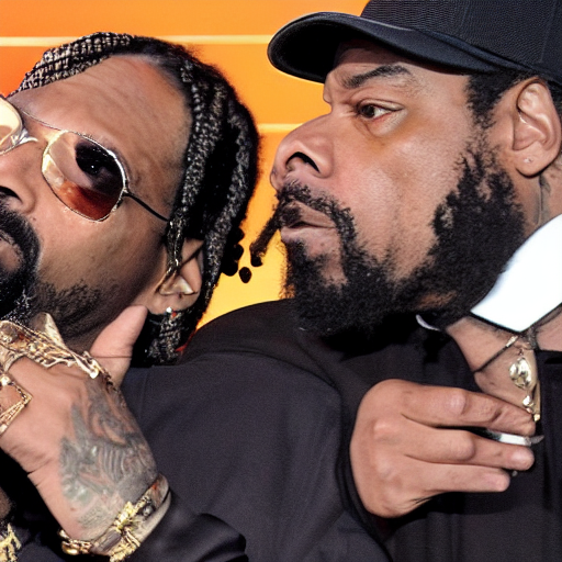 Stable Diffusion prompt: rapper Ice Cube kissing rapper - PromptHero