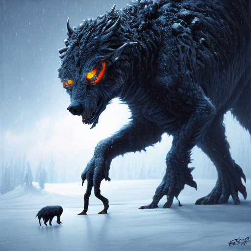 Openjourney prompt: Starvation black monster wolves with - PromptHero