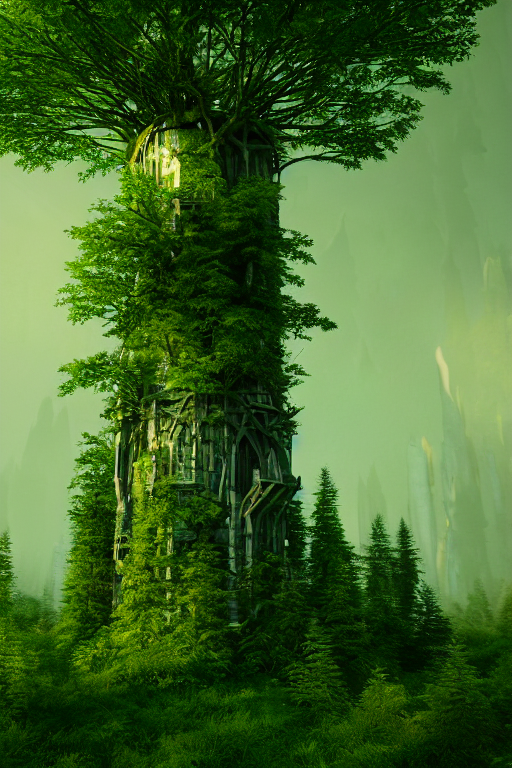 Stable Diffusion prompt: lush green forest, wizard tower - PromptHero