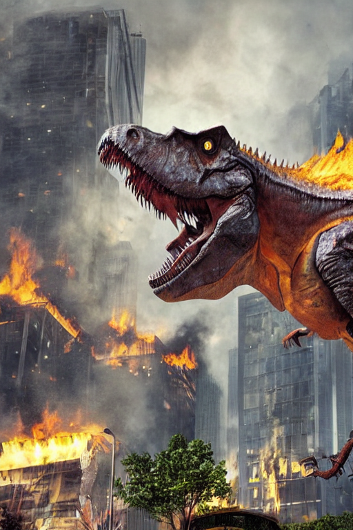 Stable Diffusion prompt: t-rex monster with many - PromptHero