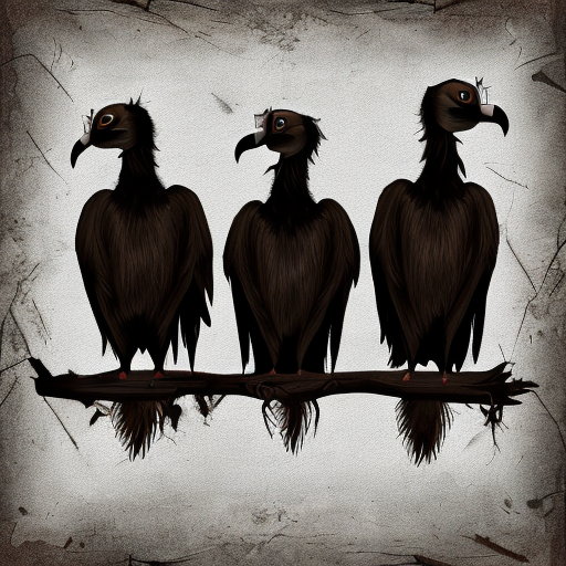 Redshift Diffusion prompt: three vultures on a branch, - PromptHero
