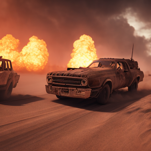Openjourney prompt: Mad Max Convoy, Flames, Sandstorm, - PromptHero