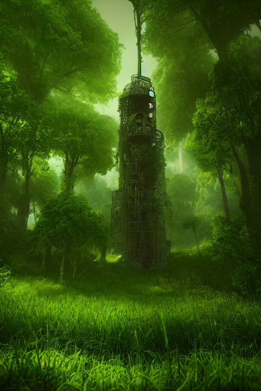 Stable Diffusion prompt: lush green forest, wizard tower - PromptHero