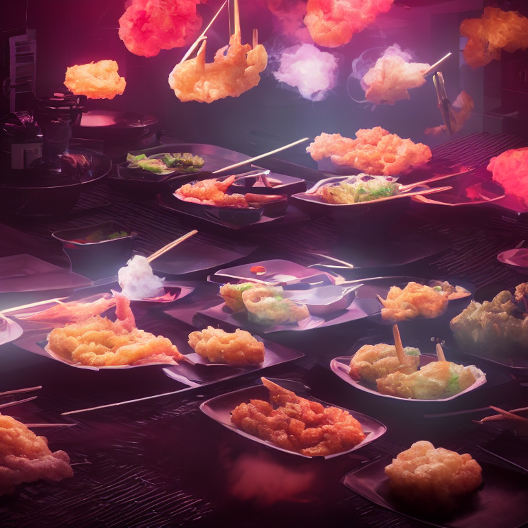 Stable Diffusion prompt: futuristic tempura food, night, - PromptHero