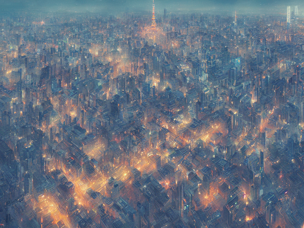 Stable Diffusion prompt: AERIAL VIEW OF TOKYO, art by - PromptHero