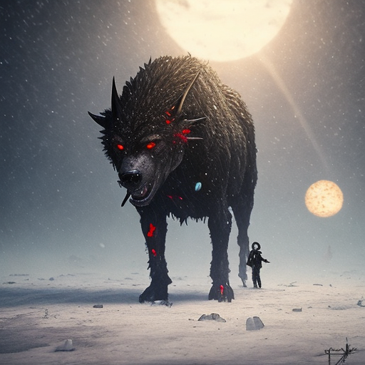 Openjourney prompt: Starvation black monster wolves with - PromptHero