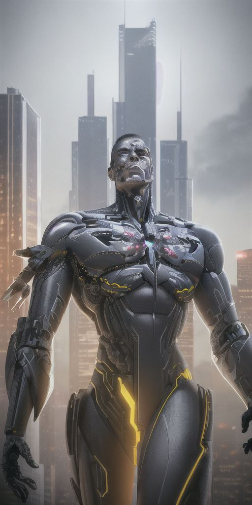 Anything prompt: half man, half machine, half metal face, - PromptHero