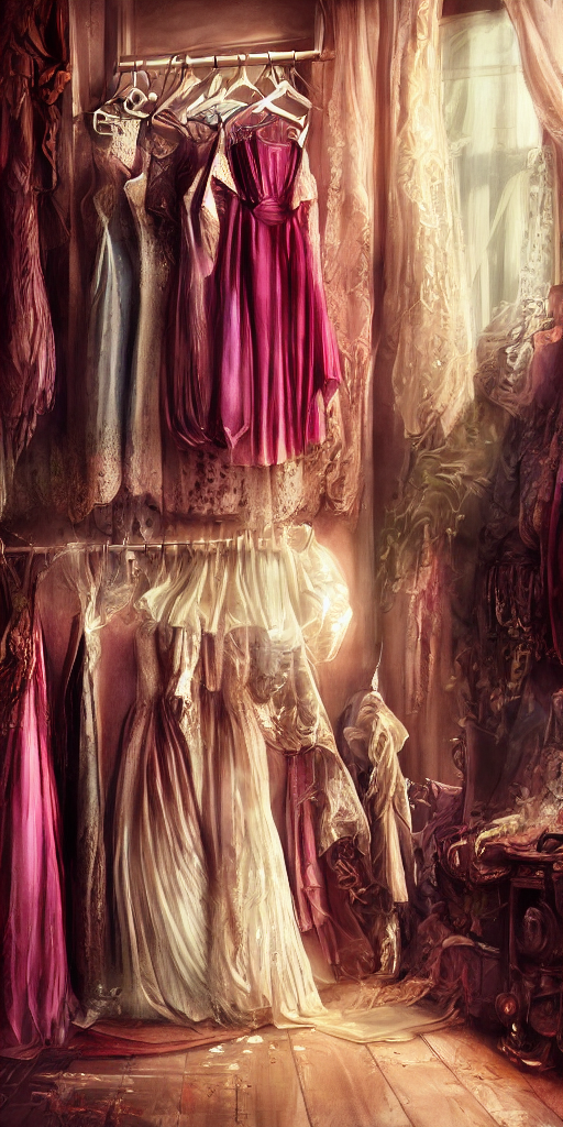 Stable Diffusion prompt: The clothes in the wardrobe, the - PromptHero