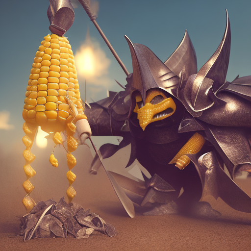 Openjourney prompt: corn knight in battle, - PromptHero