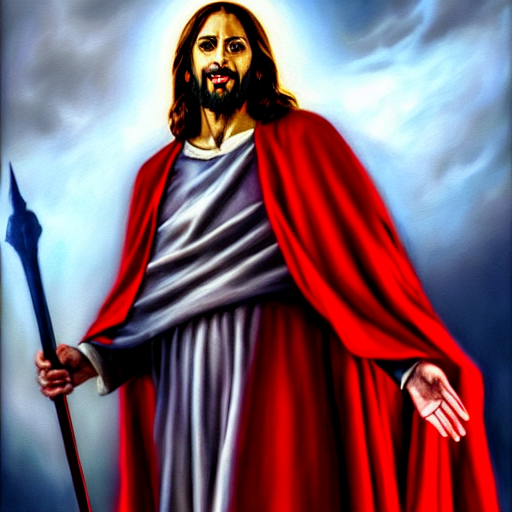 Stable Diffusion prompt: jesus king of hell, wears red - PromptHero
