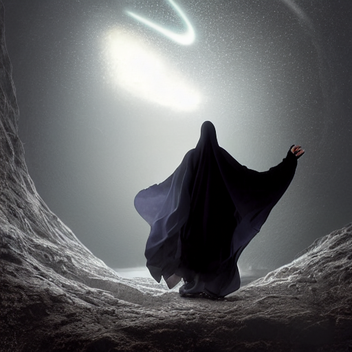 Stable Diffusion prompt: levitating dark cloaked figure - PromptHero