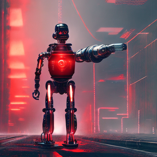 Openjourney prompt: black and red lights, terminator - PromptHero