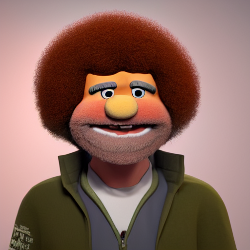 Stable Diffusion prompt: Bob Ross as a muppet, pixar fur, - PromptHero