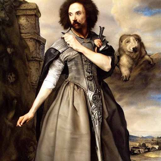 Stable Diffusion prompt: badger wearing a medieval dress, - PromptHero